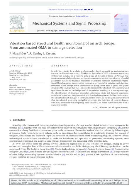 Pdf Vibration Based Structural Health Monitoring Of An Arch Bridge From Automated Oma To