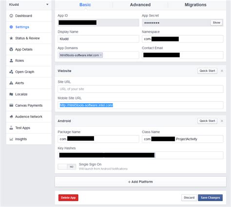 facebook review approval with an intel xdk android app fails due to