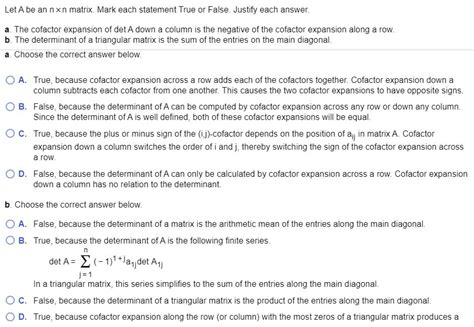 solved let a be an nxn matrix mark each statement true or