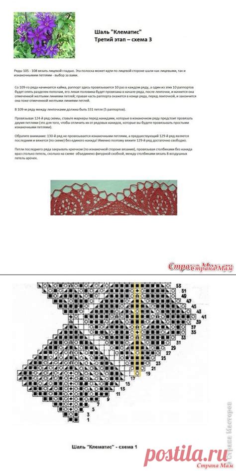 Шаль Клематис спицами Мастер класс подробный шали Постила