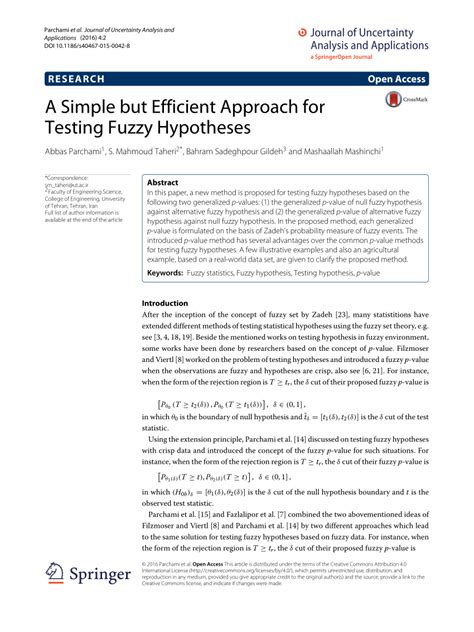 PDF A Simple But Efficient Approach For Testing Fuzzy Hypotheses