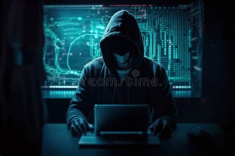 Hacker Using Abstract Laptop With Binary Code Digital Interface Cyber War Hacking And Malware