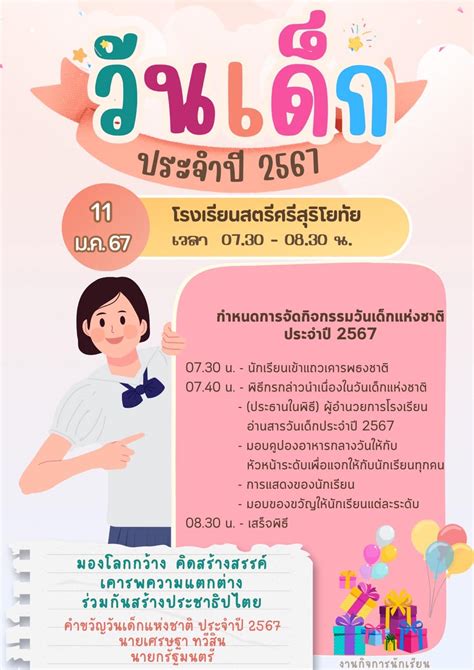 โรงเรียนสตรีศรีสุริโยทัย กิจกรรมวันเด็ก ประจำปี 2567 โรงเรียนสตรีศรีสุริโยทัย ติดตามข้อมูล