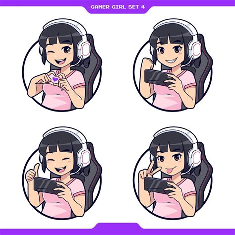 Set Of Cute Anime Gamer Girl Mascot Cartoon Suitable For Gaming Or Streamer Logo 42570142 Vector