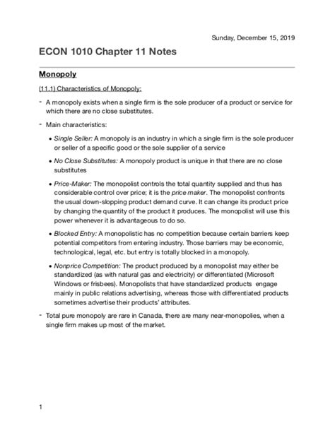 ECON 1010 Chp 11 Notes PDF ECON 1010 Studocu
