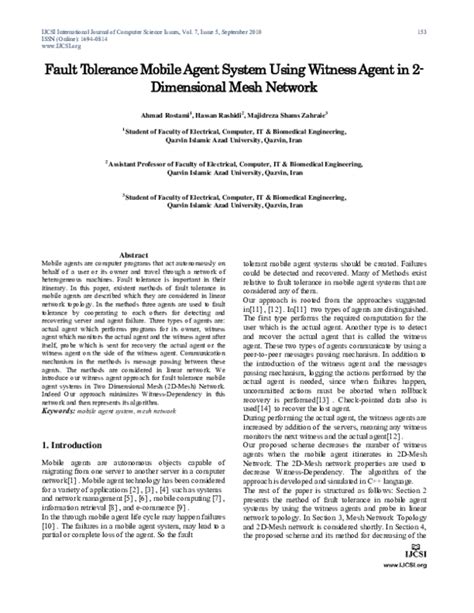 Pdf Fault Tolerance Mobile Agent System Using Witness Agent In Mesh