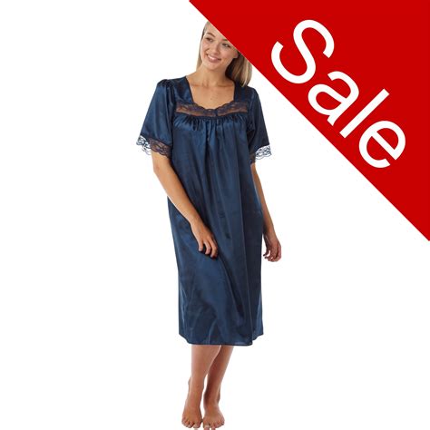Sale Plain Navy Sexy Satin And Lace Short Sleeve Nightdress Just For