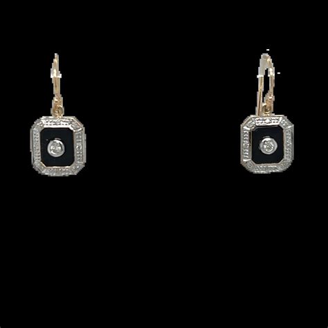 Rectangular Onyx And Diamond Drop Earrings Avenue J Jewellery