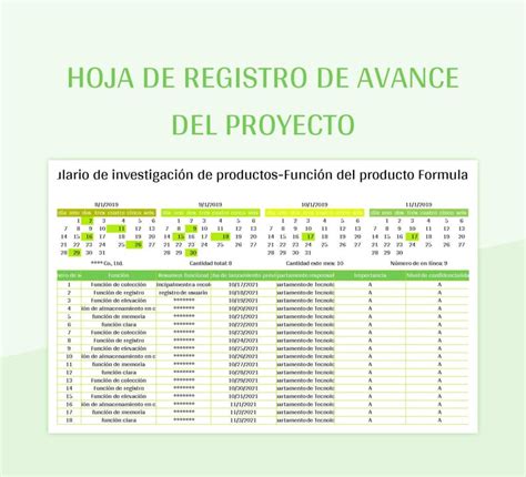 Plantilla De Formato Excel Hoja De Registro De Avance Del Proyecto Y