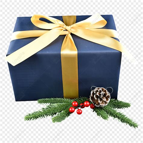 노란 리본 선물 상자 장미 엉덩이 소나무 콘 소나무 잎겨울장식 Png 일러스트 무료 다운로드 Lovepik