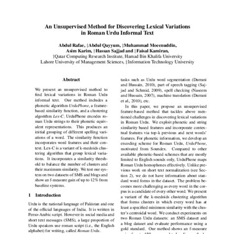 An Unsupervised Method For Discovering Lexical Variations In Roman Urdu