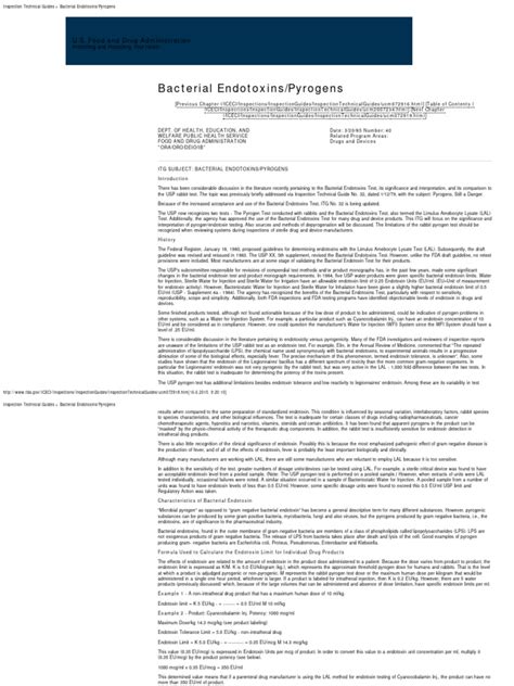 Inspection Technical Guides Bacterial Endotoxins Pyrogens Pdf Lipopolysaccharide Gram