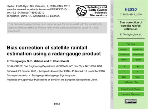 Pdf Bias Correction Of Satellite Rainfall Estimation Using A Radar Gauge Product