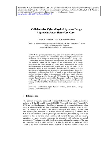 Pdf Collaborative Cyber Physical Systems Design Approach Smart Home