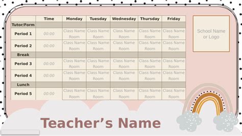 Editable Teacher Timetable Boho Rainbow Dalmatian Spot Teaching Resources