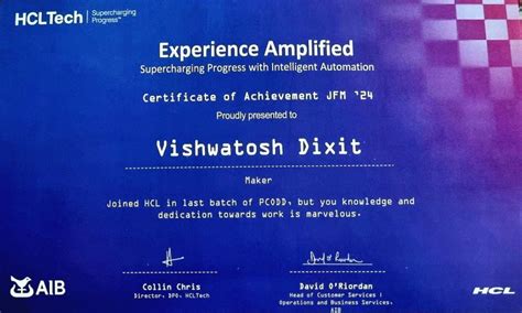 Today I Received A Certificate Of Achievement In Rnr For The Month Of Jfm 24 I Feel Very