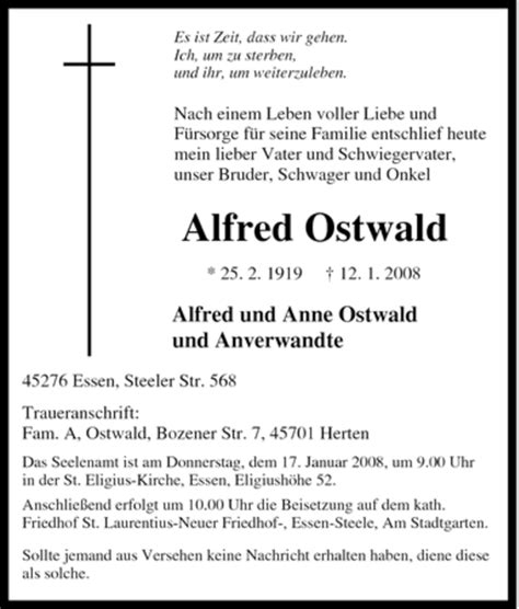 Traueranzeigen Von Alfred Ostwald Trauer In Nrwde