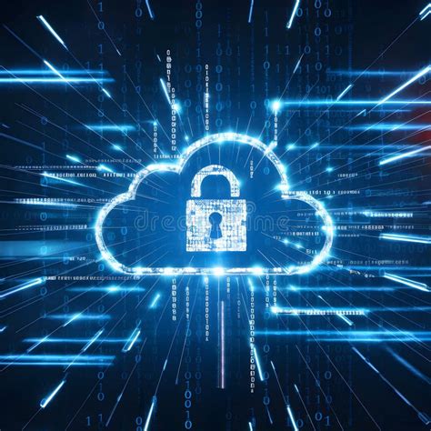 Cloud Computing Symbol With Padlock On Central Cloud Icon Binary