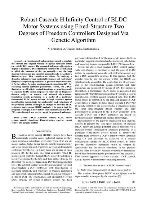 Pdf Robust Cascade H Infinity Control Of Bldc Motor Systems Using