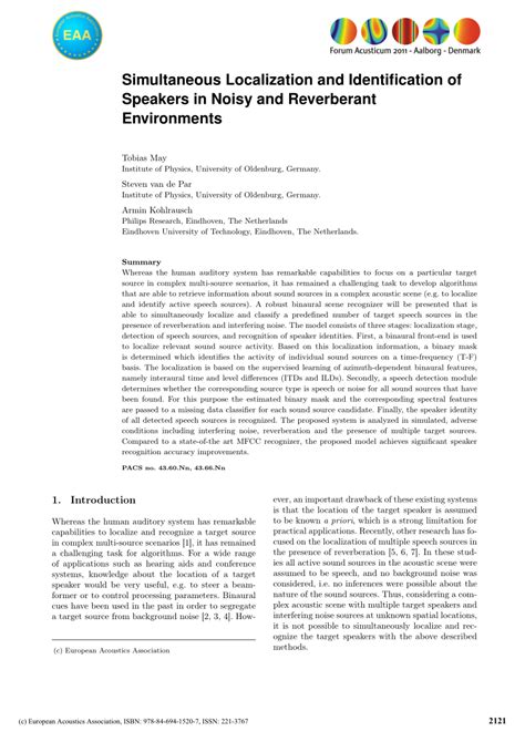 Pdf Simultaneous Localization And Identification Of Speakers In Noisy And Reverberant Environments