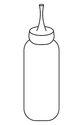 케첩이나 겨자를위한 튜바 바베큐 소스 병 스케치 벡터 일러스트레이션 어린이를위한 색칠 공부 책 낙서 스타일 고립 된 배경에 대한 개요 건강한 식생활에 대한 스톡 벡터 아트