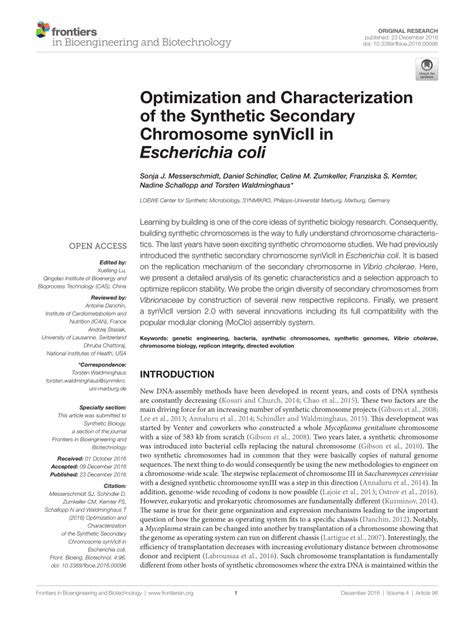Pdf Optimization And Characterization Of The Synthetic Secondary