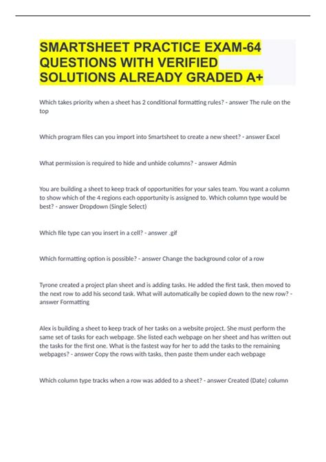 Smartsheet Certification Practice Test 63 Questions And Answers 2024 Smartsheet Stuvia Us