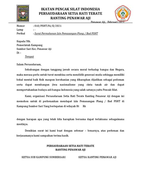 Surat Izin Membuka Latihan Pdf