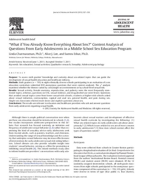 Pdf What If You Already Know Everything About Sex” Content Analysis Of Questions From Early