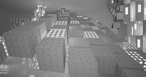 Premium Photo Drawing Abstract Architectural White Interior From An Array Of Cubes With Large