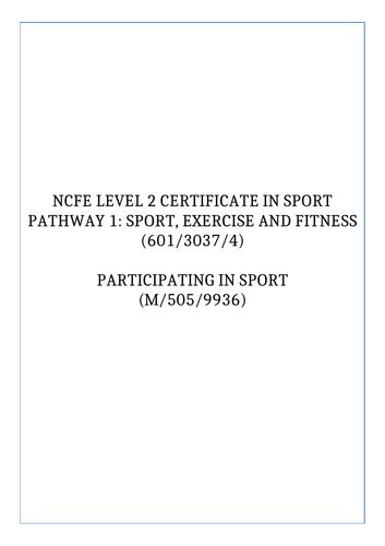 Ncfe Level 2 Sport Teaching Resources