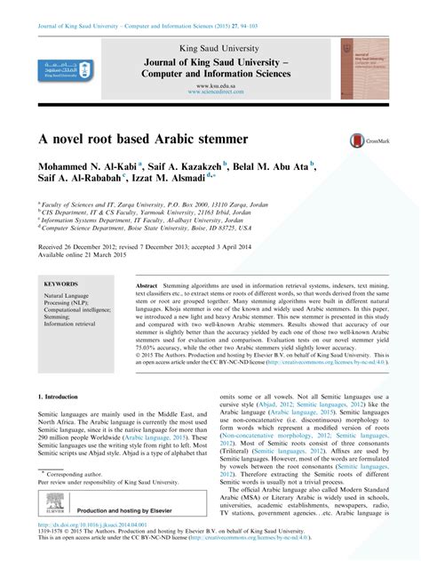 Pdf A Novel Root Based Arabic Stemmer