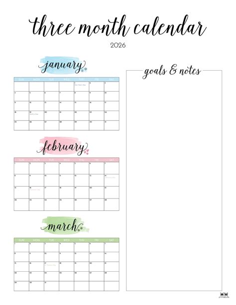 2026 Three Monthquarterly Calendars 36 Free Cals Printabulls