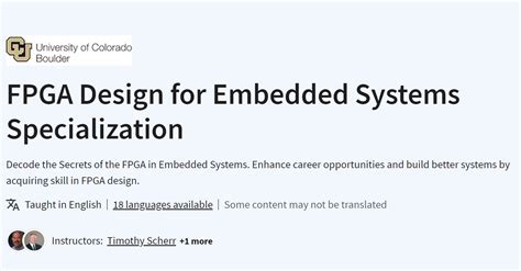 Fpga Design For Embedded Systems Specialization Electronicselectrical Eeecex
