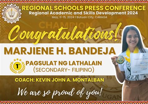 Congratulations For A Job Well Done 👏👏 Nspc Qualifier Marjiene H Bandeja Rspc Winners Claire