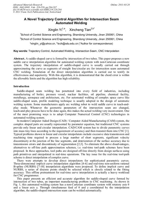 A Novel Trajectory Control Algorithm For Intersection Seam Automated Welding Scientificnet