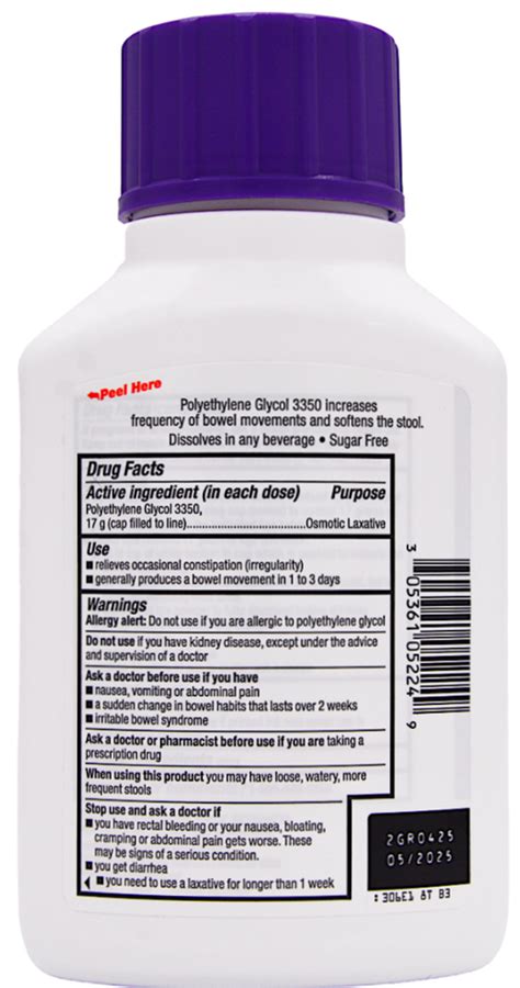 Rugby Polyethylene Glycol 3350 Powder Osmotic Laxative 17 9 Oz Miralax