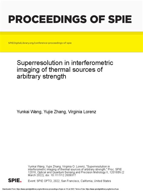 Proceedings Of Spie Superresolution In Interferometric Imaging Of Thermal Sources Of Arbitrary