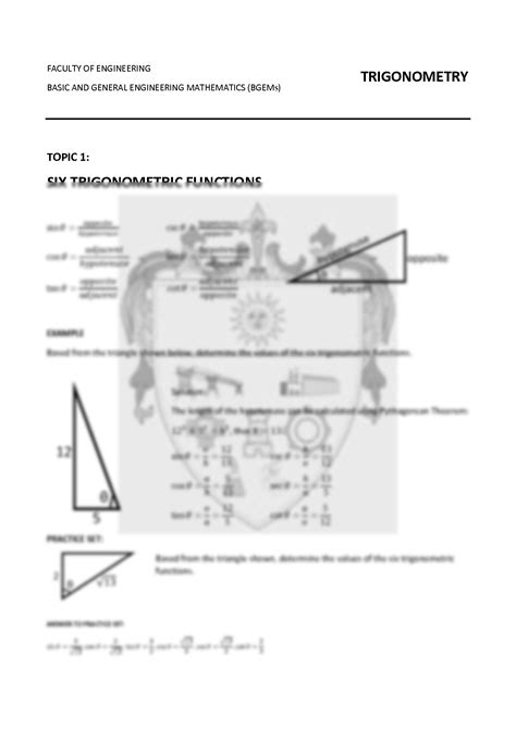 SOLUTION Trigo Six Trigonometric Functions Studypool