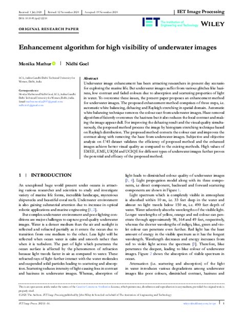 pdf algorithm for enhancing underwater image visibility
