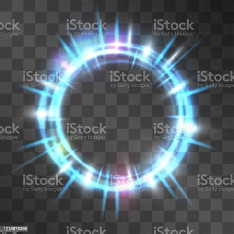 벡터 네온 블루 라이트 효과 원 프레임 흐릿한 코그 플레어 빛나는 선독의 마법의 빛나는 구름 움직이는 에너지 울립니다 고급스러운 기적 포털 동화 공상 과학 테마 조명 장비에