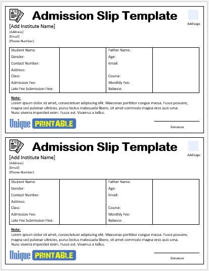 10 Free Admission Slip Templates Free Unique Printable Templates