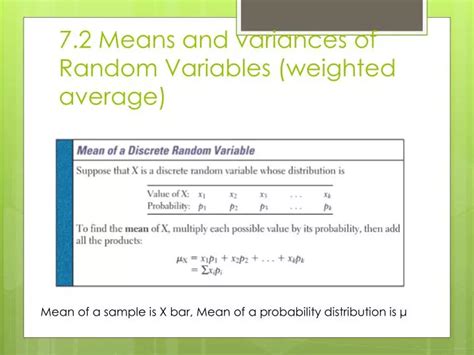 Ppt 72 Means And Variances Of Random Variables Weighted Average