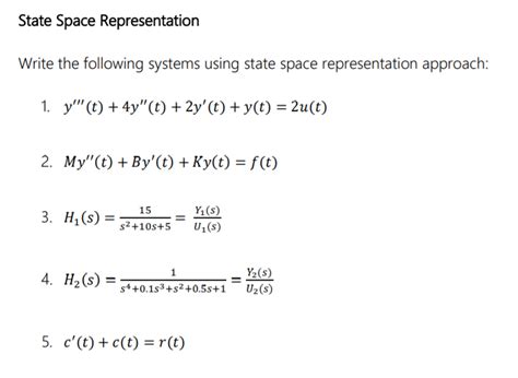 Solved State Space Representation Write The Following Chegg Com