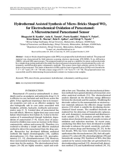 Pdf Hydrothermal Assisted Synthesis Of Micro Bricks Shaped Wo3 For Electrochemical Oxidation