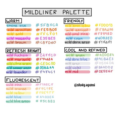 Mildliner Palette Hex Code Color Coding Notes Good Notes Color Coding
