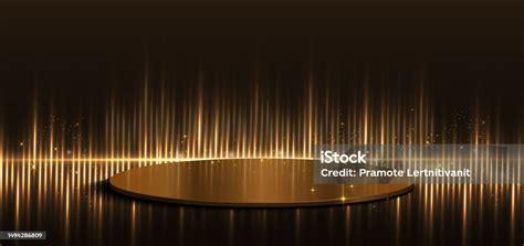 원형 연단과 조명 효과로 우아한 황금빛 선이 검은색 배경에 반짝입니다 템플릿 프리미엄 어워드 디자인 메달 수상대에 대한 스톡 벡터 아트 및 기타 이미지 Istock