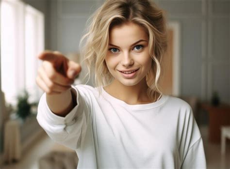Premium Photo Young Girl Looking At Camera While Pointing Her Finger