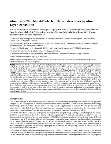 Pdf Atomically Thin Metal Dielectric Heterostructures By Atomic Layer