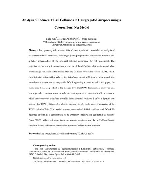 pdf analysis of induced traffic alert and collision avoidance system